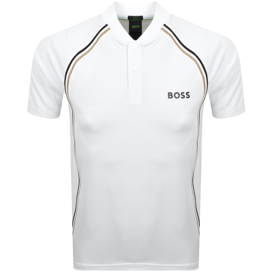 BOSS Pariq Mesh Slim Fit Polo T Shirt White | Mainline Menswear